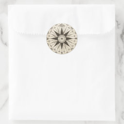 Vintage Compass Rose Classic Round Sticker | Zazzle