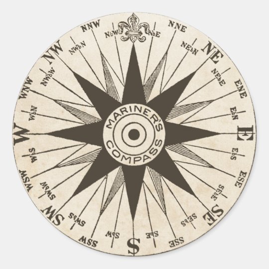 Vintage Compass Rose Classic Round Sticker