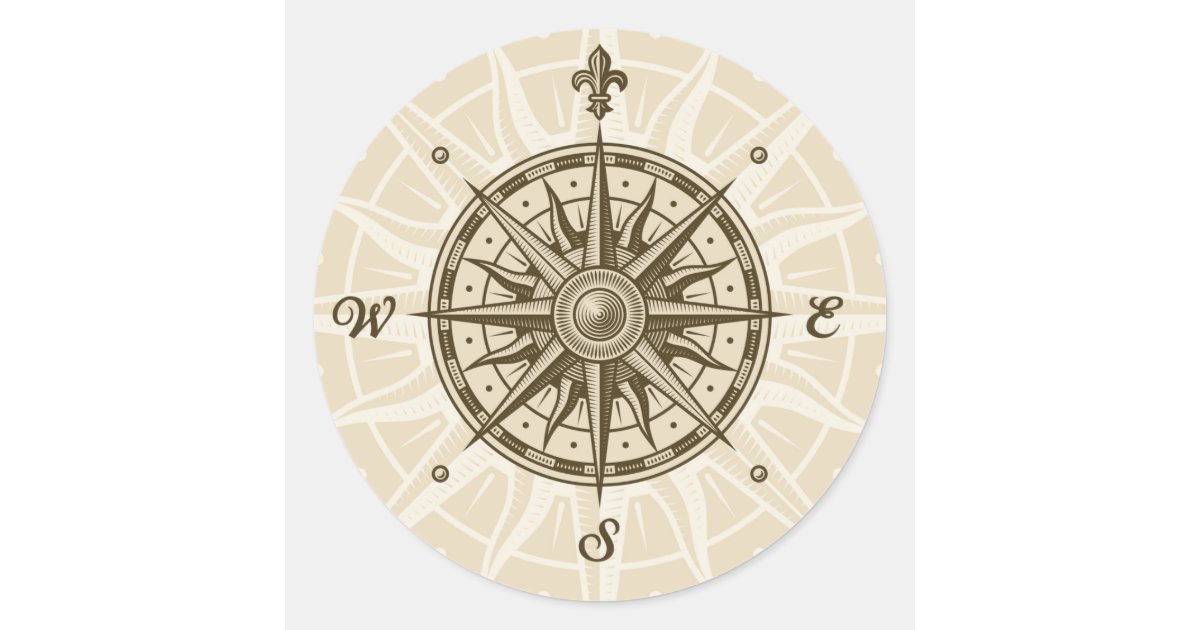 Vintage Compass Rose Classic Round Sticker | Zazzle