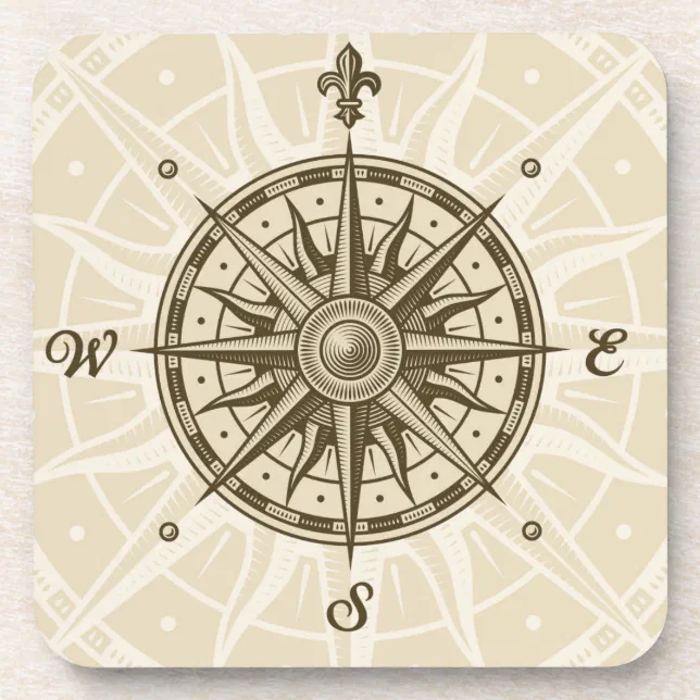 Vintage Compass Rose Drink Coaster | Zazzle
