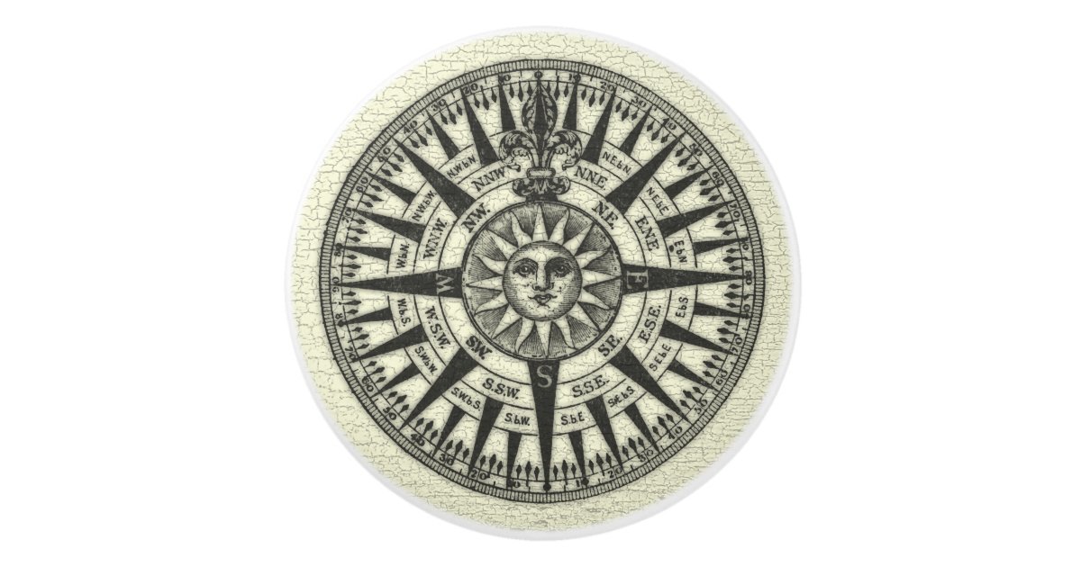 Vintage Compass Rose Sun Ceramic Knob | Zazzle
