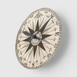 Vintage Compass Rose Wall Clock | Zazzle