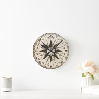 Vintage Compass Rose Wall Clock | Zazzle