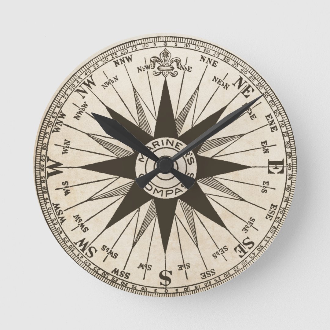 Vintage Compass Rose Wall Clock | Zazzle