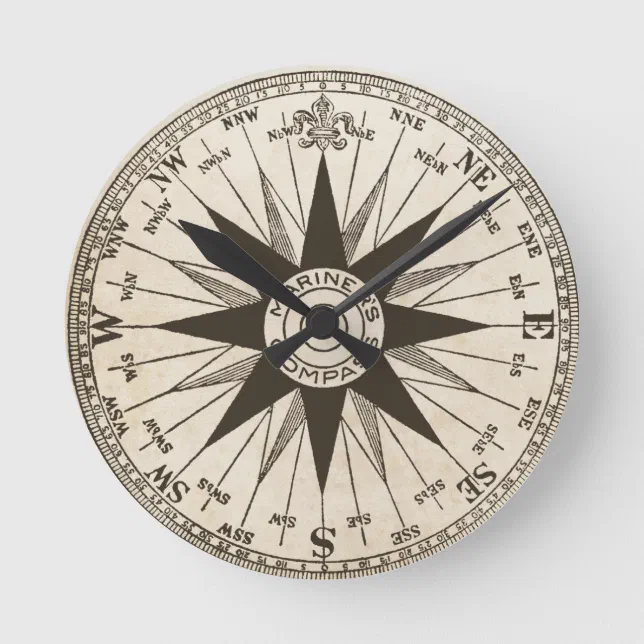 Vintage Compass Rose Wall Clock | Zazzle
