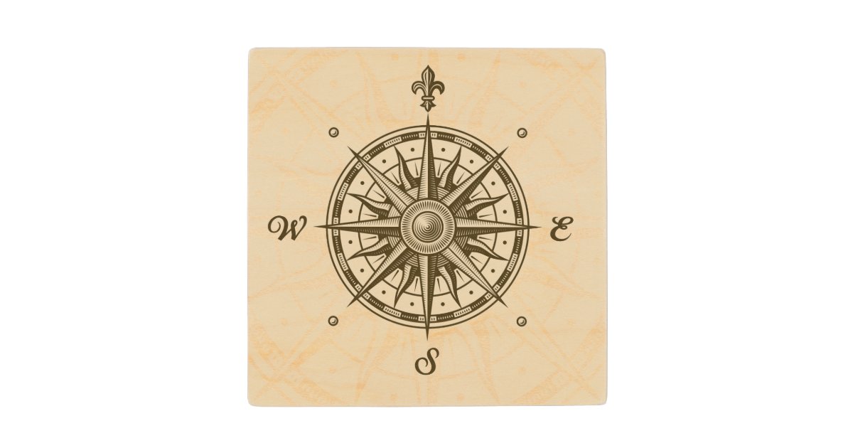 Vintage Compass Rose Wood Coaster | Zazzle