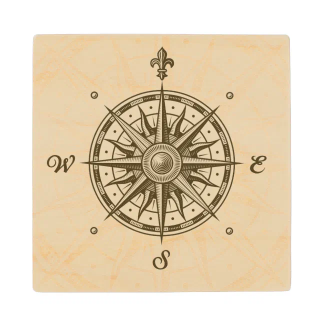Vintage Compass Rose Wood Coaster | Zazzle