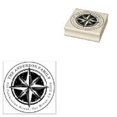 Vintage Compass Round Family Name & Return Address Rubber Stamp | Zazzle