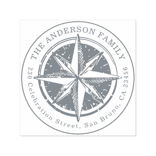 Vintage Compass Round Family Name & Return Address Self-inking Stamp ...
