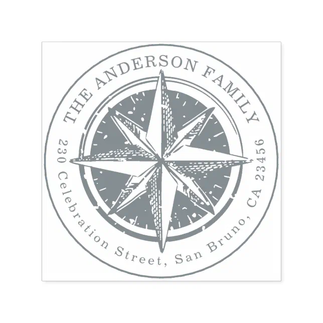 Vintage Compass Round Family Name & Return Address Self-inking Stamp ...