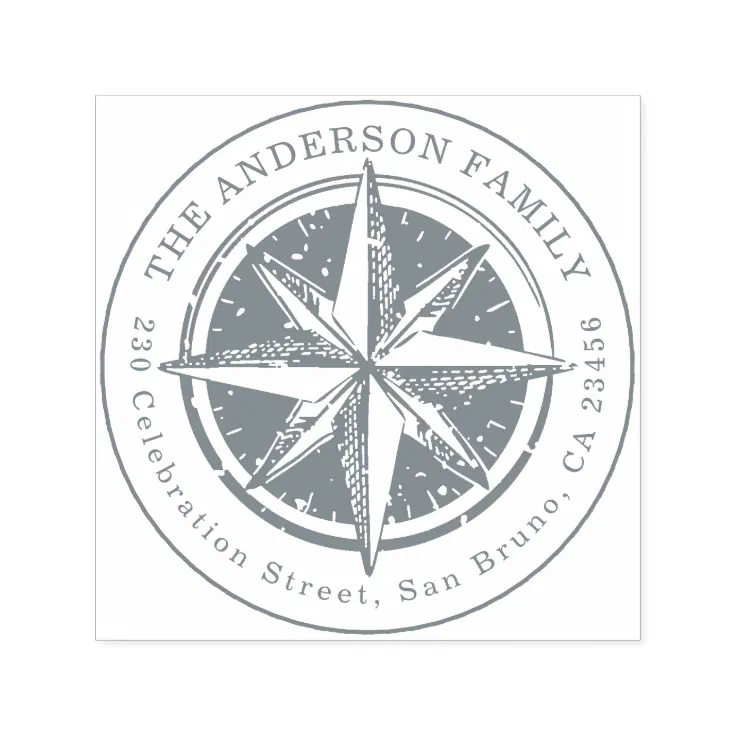 Vintage Compass Round Family Name & Return Address Self-inking Stamp ...