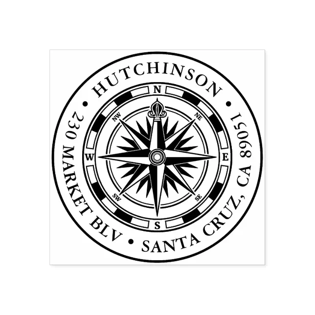 Vintage Compass Round Nautical Return Address Rubber Stamp | Zazzle