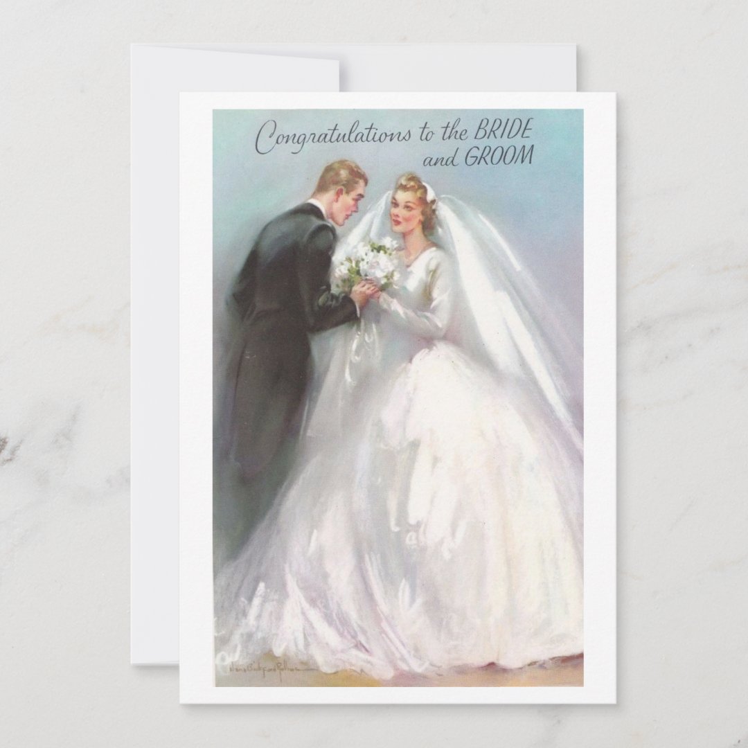 Vintage Congratulations Bride and Groom Holiday Card | Zazzle