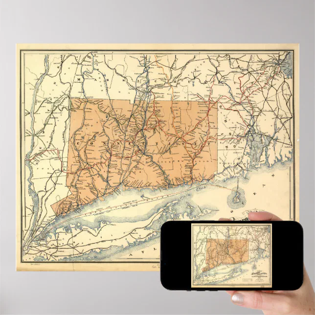 Vintage Connecticut Railroad Map (1893) Poster | Zazzle