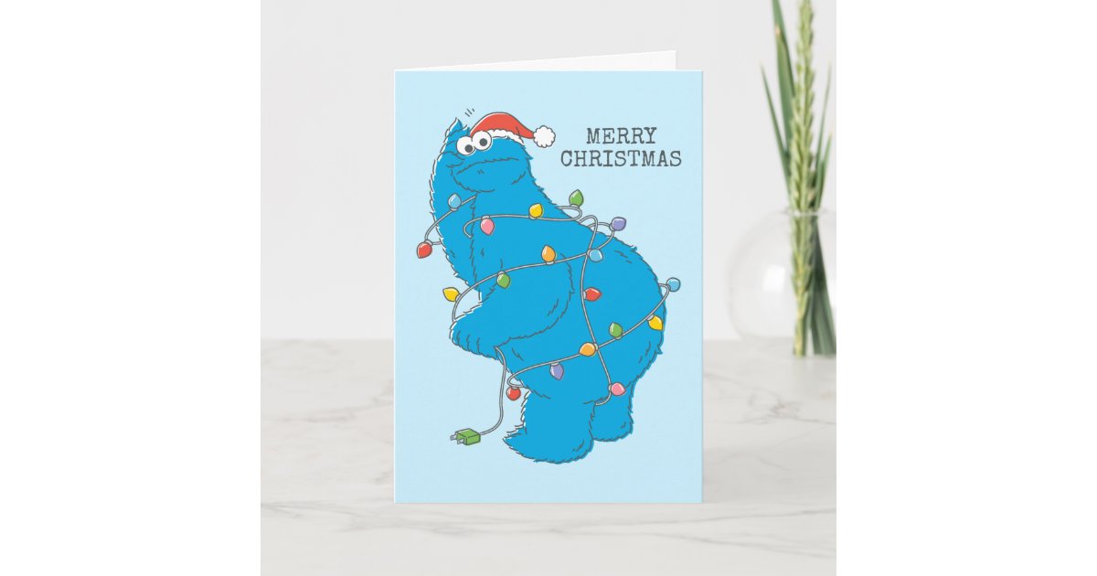 Vintage Cookie Monster Christmas Lights Card | Zazzle