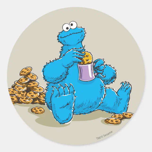 Vintage Cookie Monster Eating Cookies Classic Round Sticker | Zazzle