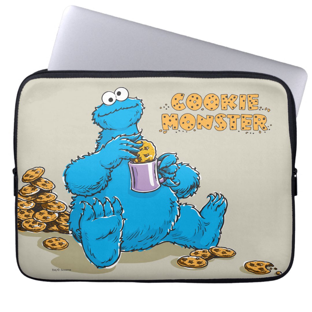 Vintage Cookie Monster Eating Cookies Laptop Sleeve | Zazzle