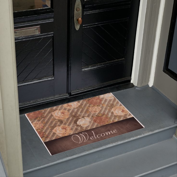 Vintage Copper Spice Rose | Rustic Welcome Doormat | Zazzle