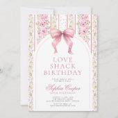Vintage Coquette Pink Bow Love Shack Birthday Invitation | Zazzle