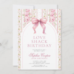 Vintage Coquette Pink Bow Love Shack Birthday Invitation | Zazzle
