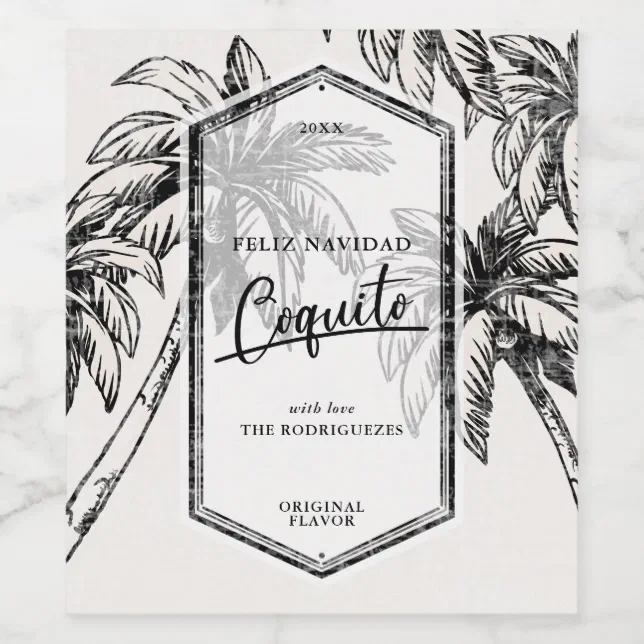 Vintage Coquito Tropical Palm Tree Wine Label | Zazzle