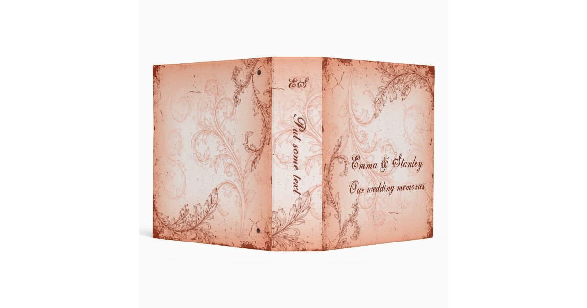 Vintage coral scroll leaf wedding binder | Zazzle