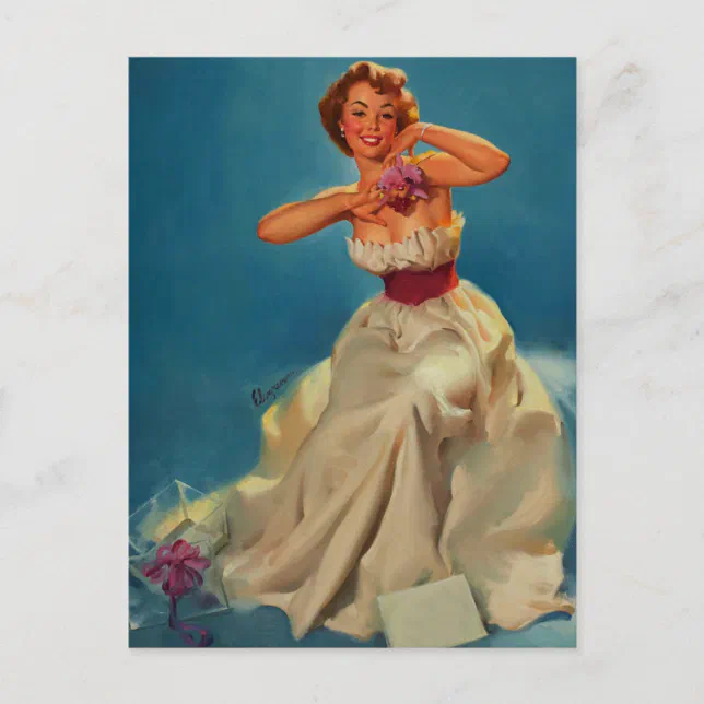 Vintage Corsage Prom Pinup Girl Postcard | Zazzle