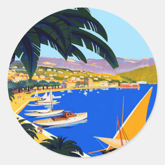 Vintage Cote D'Azur Travel Classic Round Sticker | Zazzle