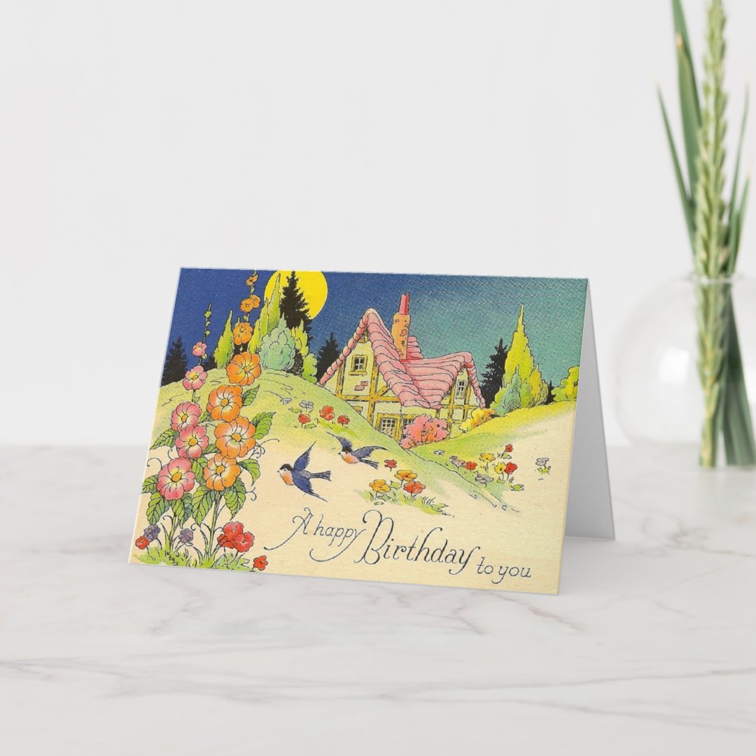 Vintage Cottage Birthday Greeting Card | Zazzle