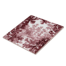Vintage Cottage Landscape Toile-Pink & White Ceramic Tile | Zazzle