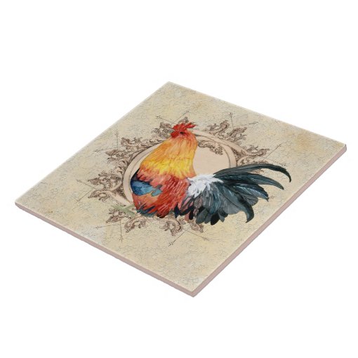 Vintage Cottagecore Rustic Rooster Kitchen Decor Ceramic Tile | Zazzle