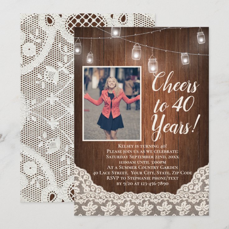 Vintage Country Cheers to 40 Birthday Party Photo Invitation | Zazzle