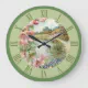 Vintage Country Cottage Scene Green Floral Large Clock | Zazzle