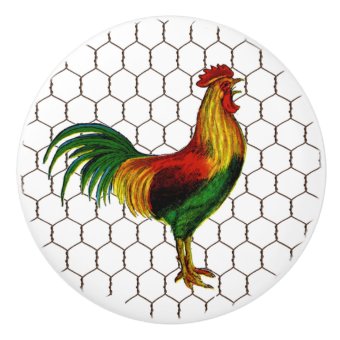 Vintage Country Farm Chicken Wire Rooster Ceramic Knob | Zazzle
