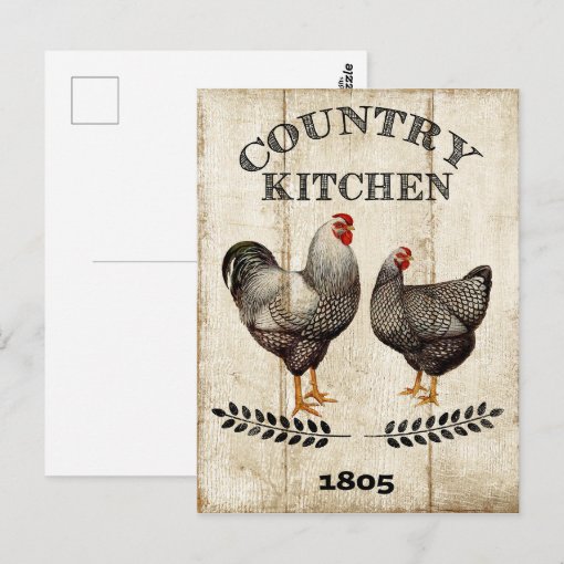 Vintage Country Kitchen Rooster Chicken postcard | Zazzle