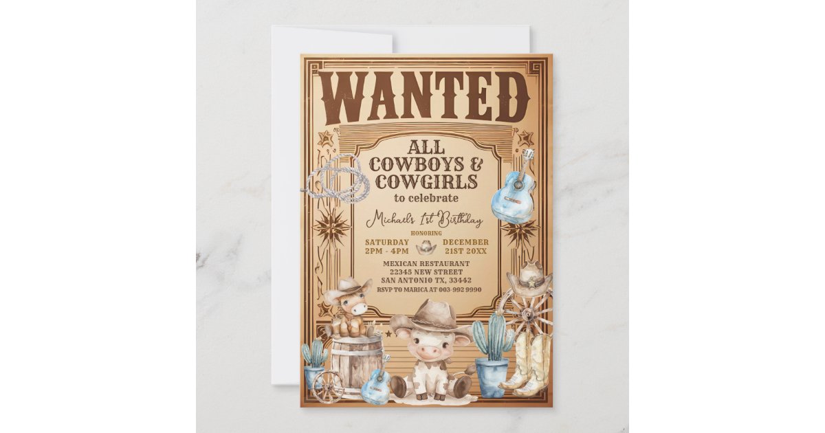 Vintage Country Western Wanted Birthday Invitation | Zazzle