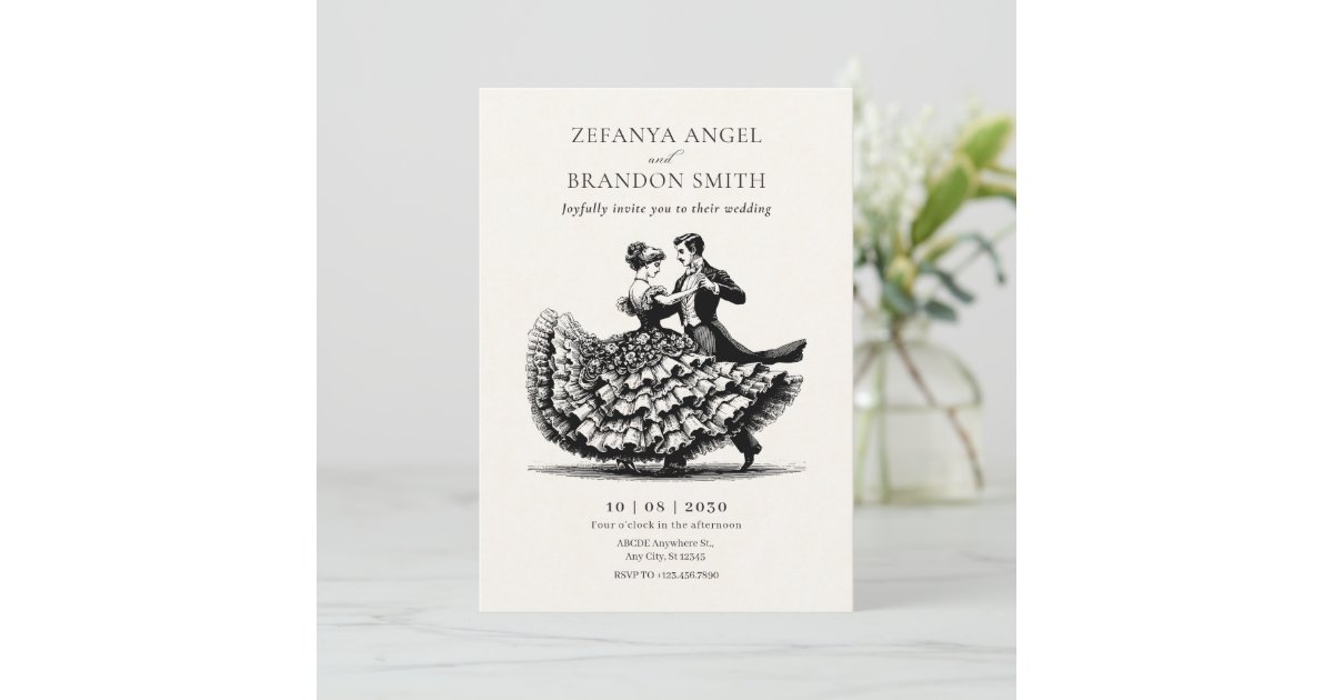 Vintage couple dancing wedding invitation | Zazzle