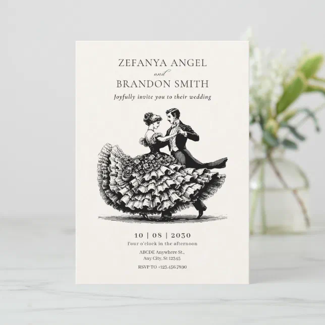 Vintage couple dancing wedding invitation | Zazzle