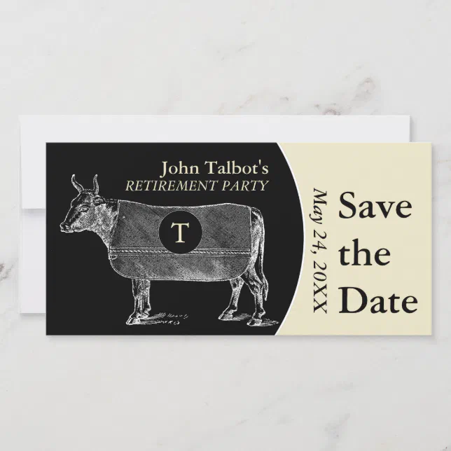 Vintage Cow Retirement B Save the Date Monogram | Zazzle