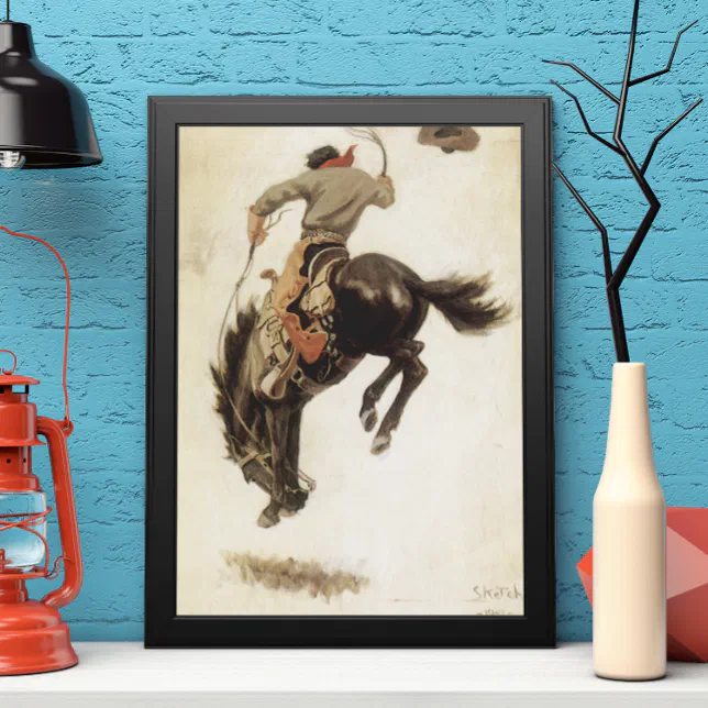 Vintage Cowboy, Bronco Buster Study by NC Wyeth Poster | Zazzle