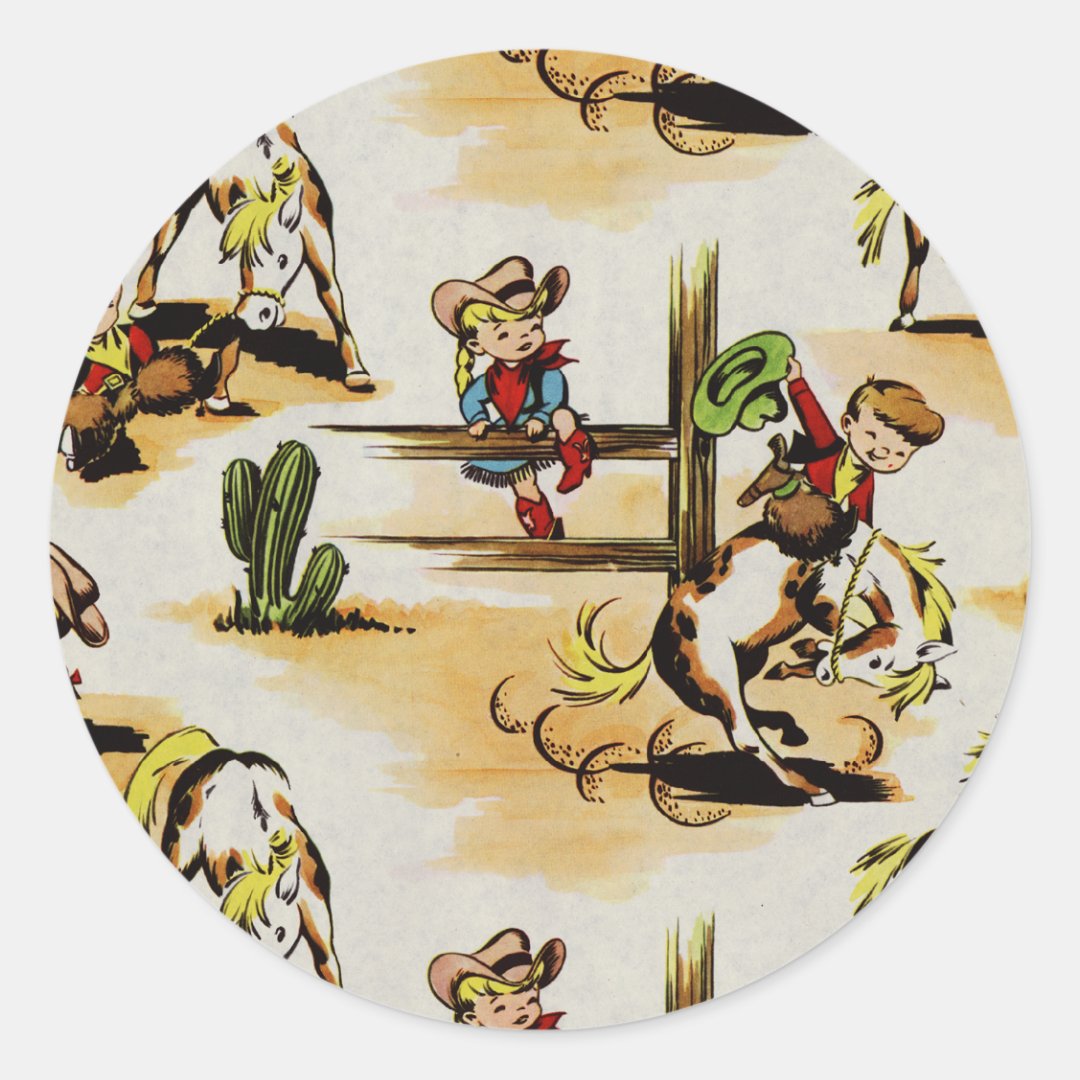 Vintage Cowboy Cowgirl Round Sticker | Zazzle