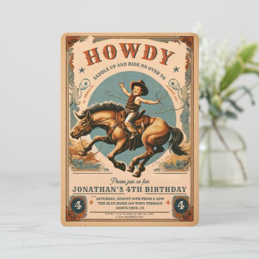 Vintage Cowboy Western Birthday Invitation | Zazzle