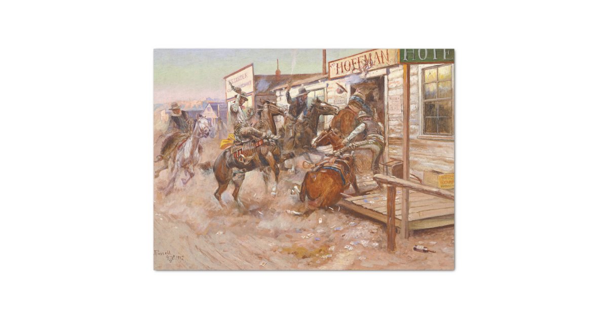Vintage Cowboys Guns Horse Hotel Robbery Decoupage Tissue Paper | Zazzle