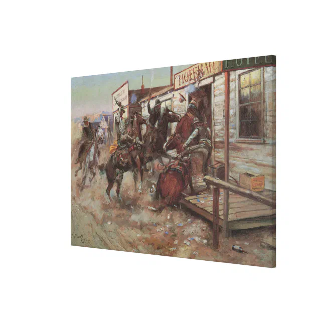 Vintage Cowboys, In Without Knocking by CM Russell Canvas Print | Zazzle