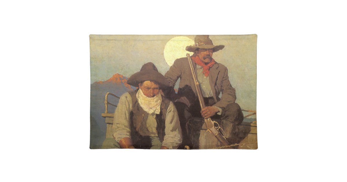 Vintage Cowboys, The Pay Stage by NC Wyeth Cloth Placemat | Zazzle