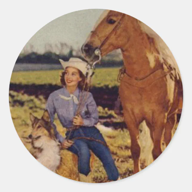 Vintage Cowgirl Classic Round Sticker | Zazzle