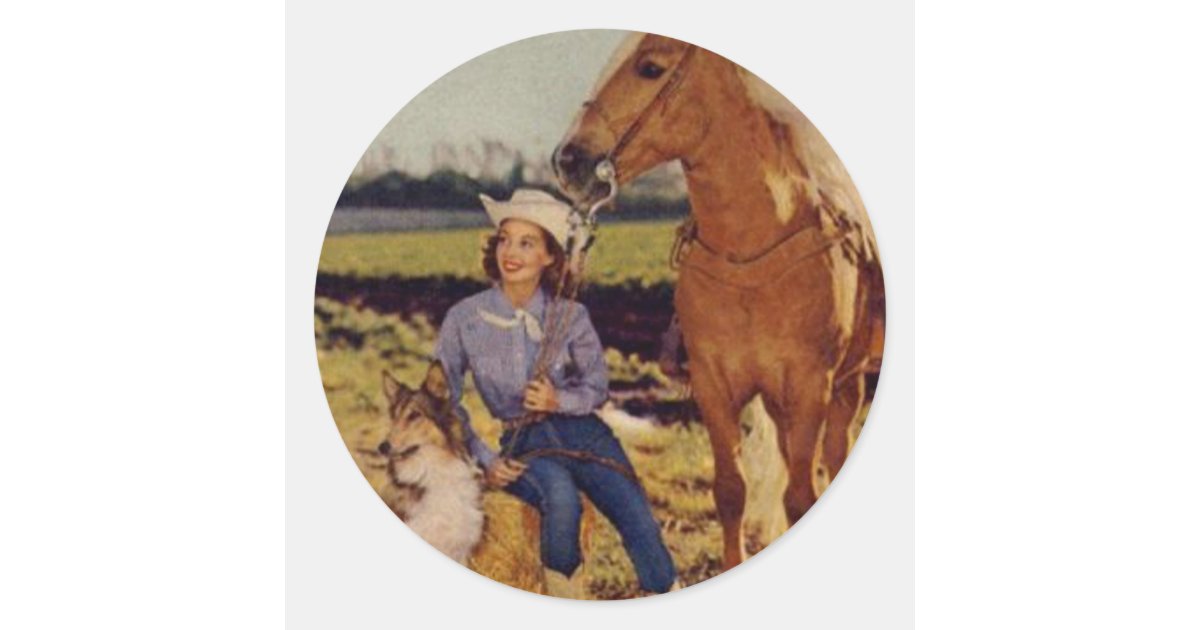 Vintage Cowgirl Classic Round Sticker | Zazzle