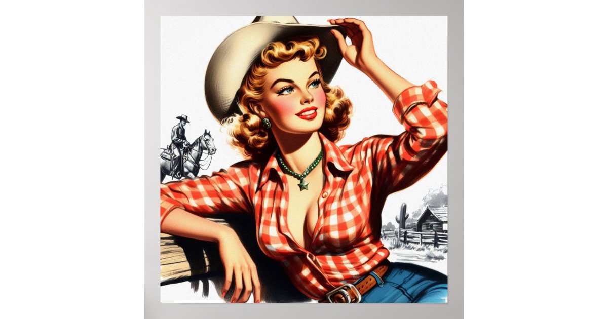 Vintage Cowgirl Pin Up Poster Zazzle