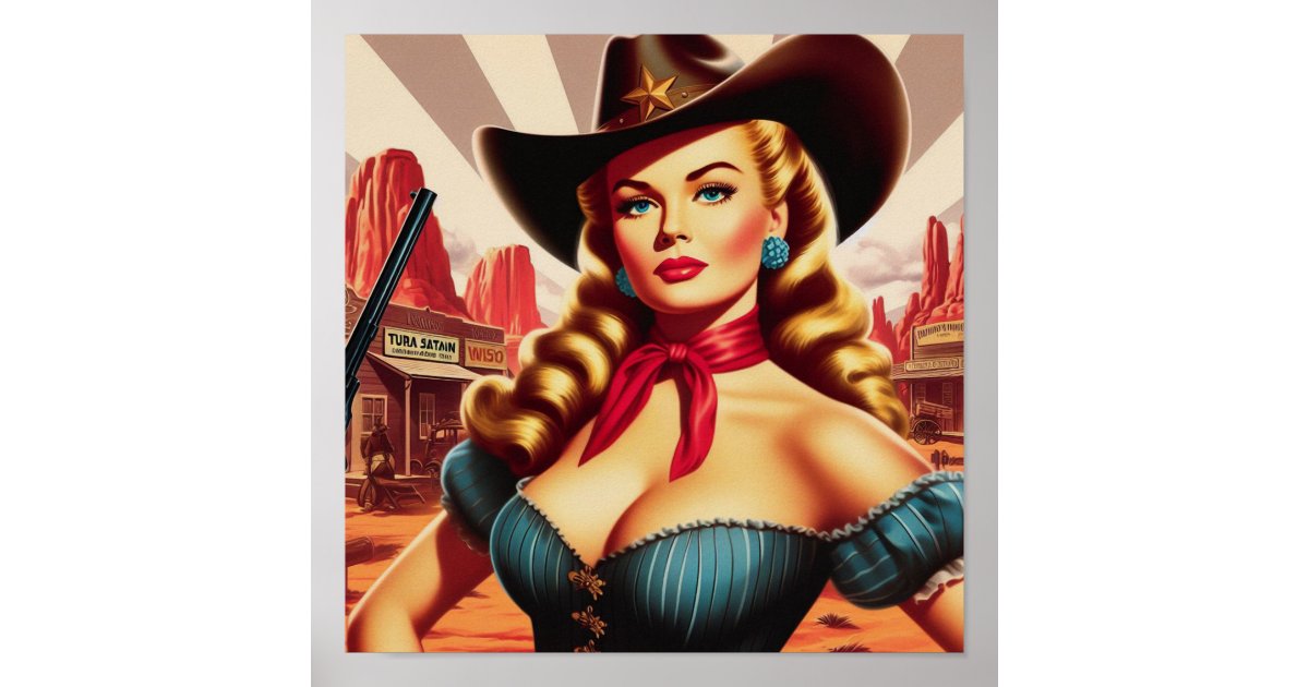 Vintage Cowgirl Pin Up Poster Zazzle