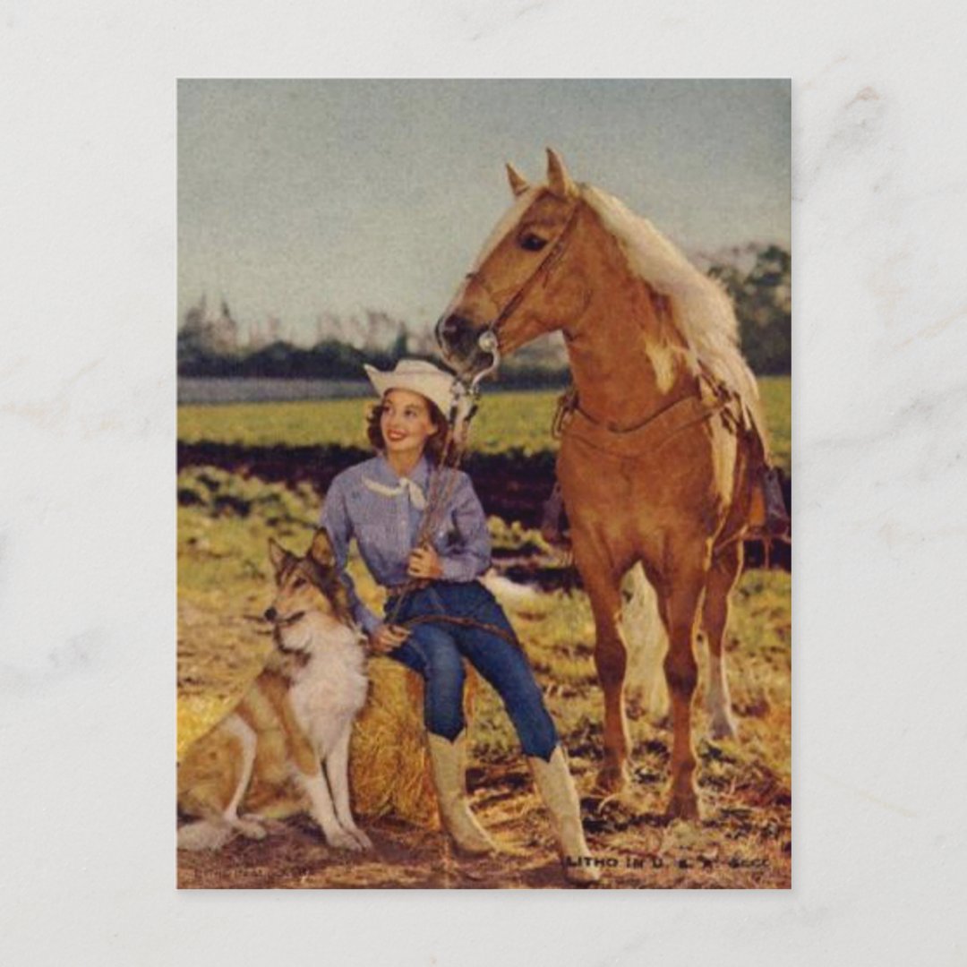 Vintage Cowgirl Postcard | Zazzle